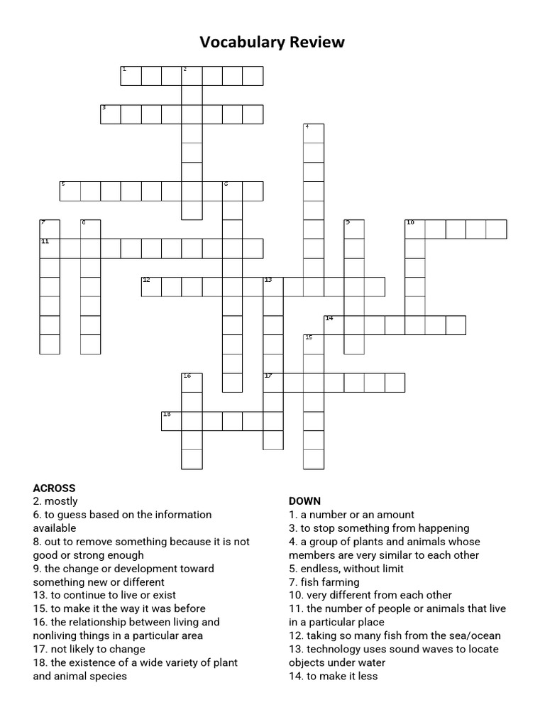 Vocabulary Review - Crossword Puzzle | PDF | Science & Mathematics