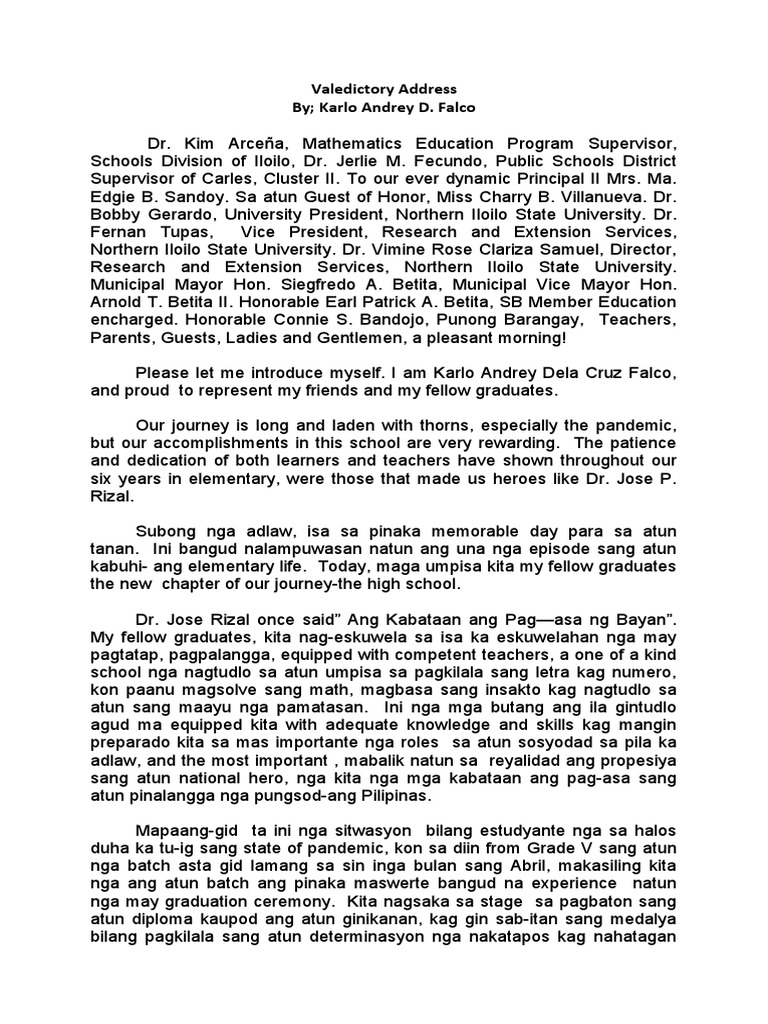 Valedictory Address 2022-Tommy | PDF