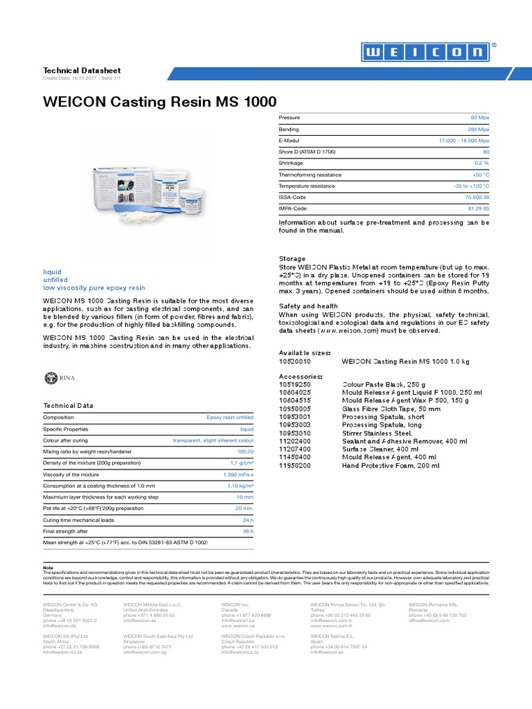 TDS 10520010 EN WEICON Casting Resin MS 1000 | PDF | Casting | Epoxy