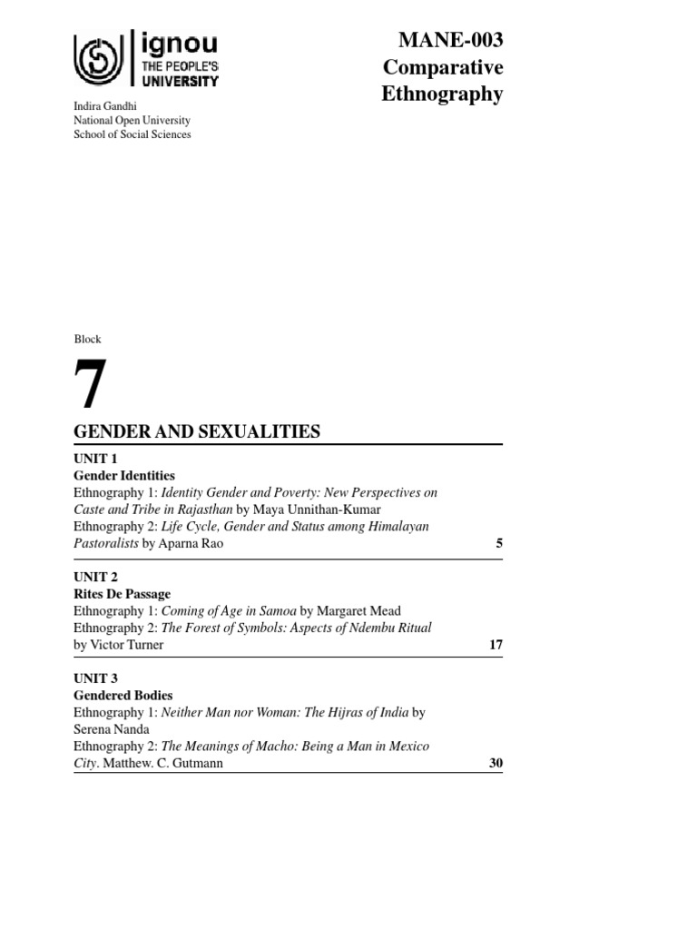 52 MANE-003 Comparative Ethnography Block-7 Gender and Sexualities ...