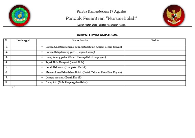 Jadwal Lomba Agustus | PDF