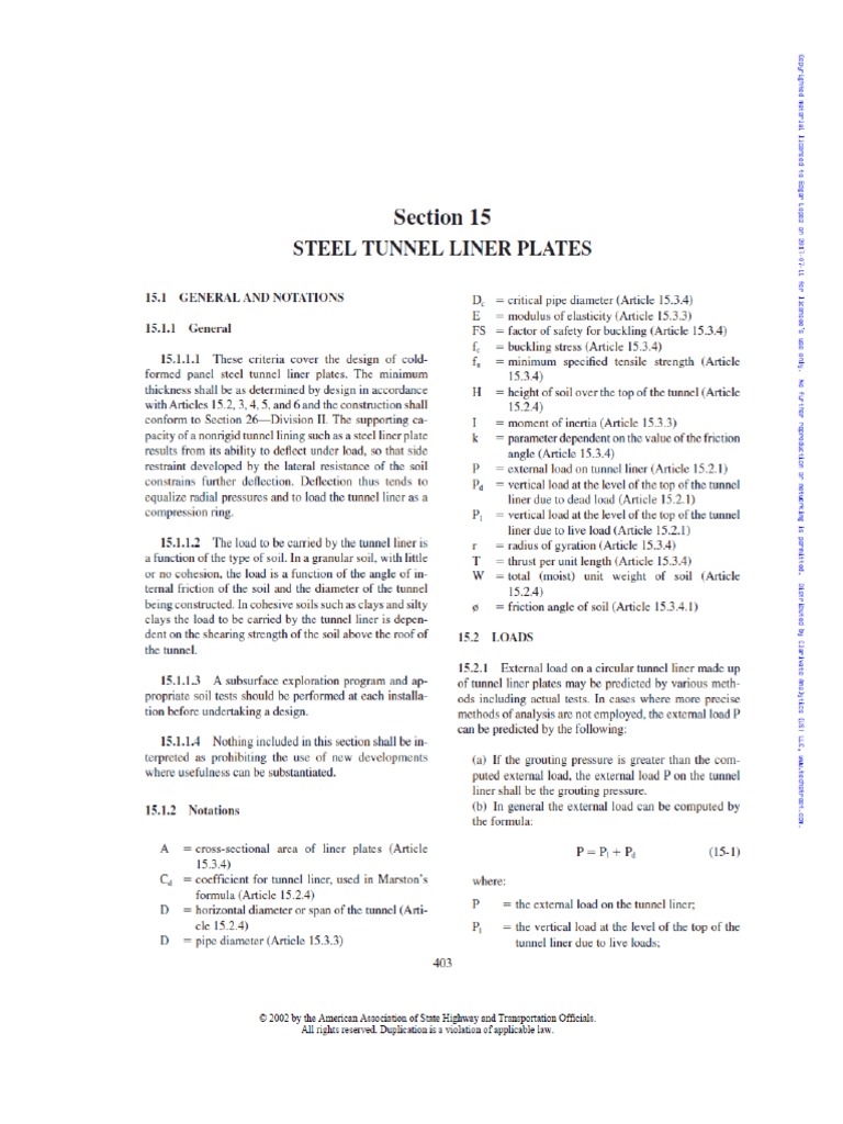 Section 15 Steel Tunnel Liner Plate AASHTO | PDF