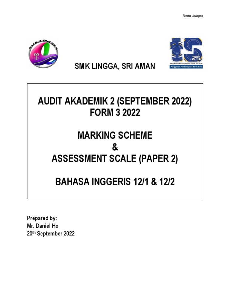 FORM 3 Marking Scheme Audit Akademik 2 | PDF