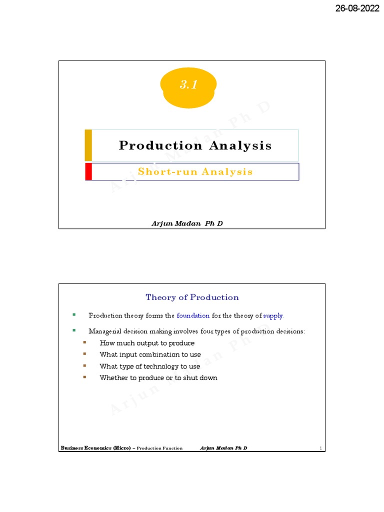 Production Analysis | PDF | Production Function | Long Run And Short Run
