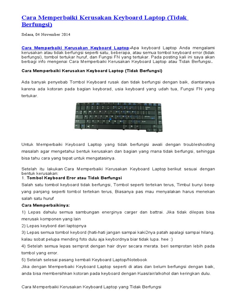 Cara Memperbaiki Kerusakan Keyboard Laptop | PDF