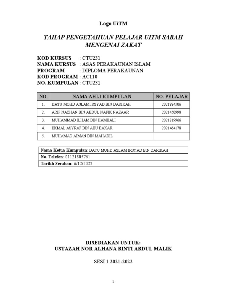 Assignment Ctu231 2022 - Datu Mohd Aslam Irsyad Bin Darikah & The Geng ... Assignment Ctu231 2022 - Datu Mohd Aslam Irsyad Bin Darikah & The Geng ...