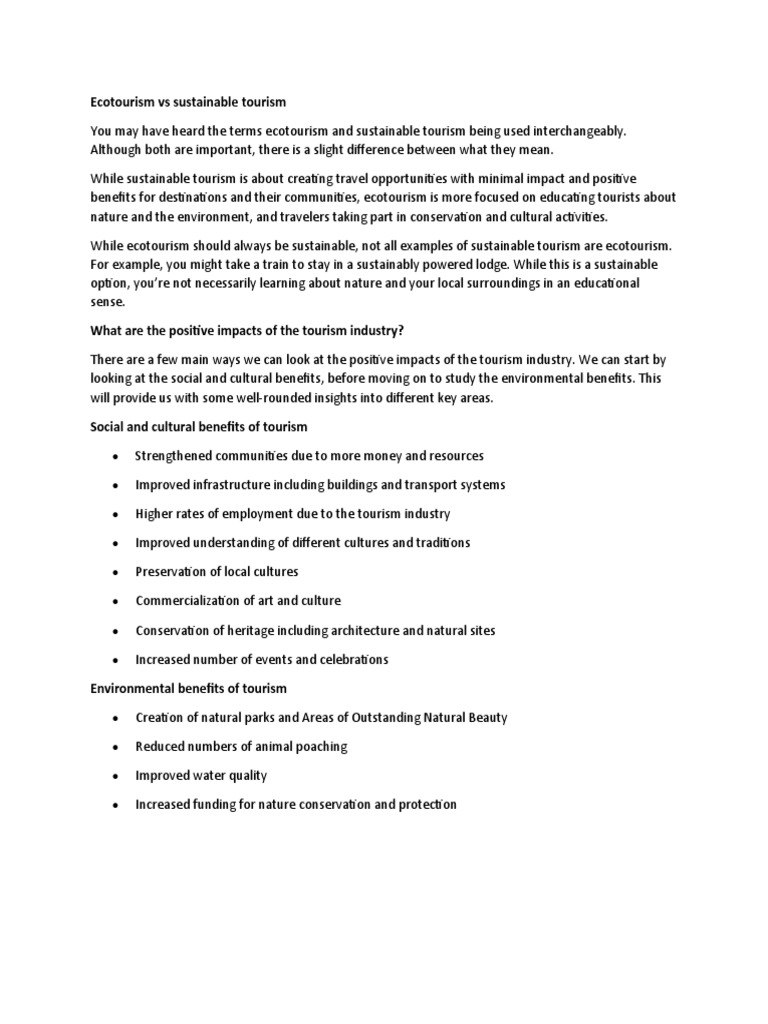 Sustainable vs. Ecotourism Explained | PDF | Tourism | Sustainability