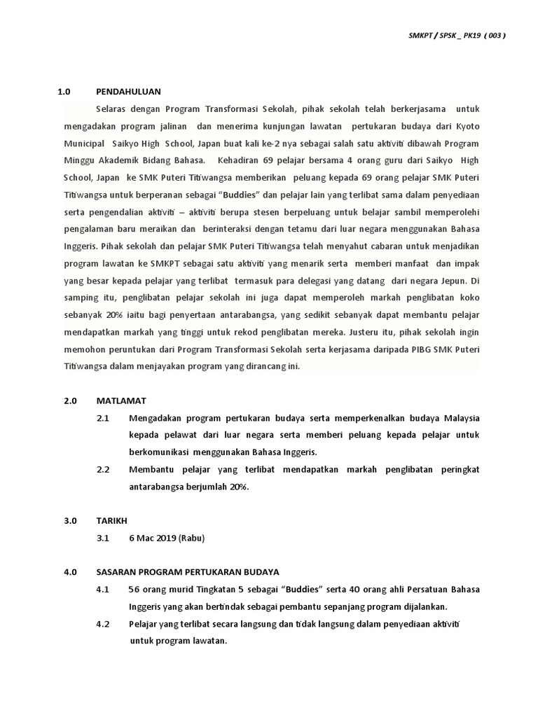Program Pertukaran Budaya SMKPT | PDF