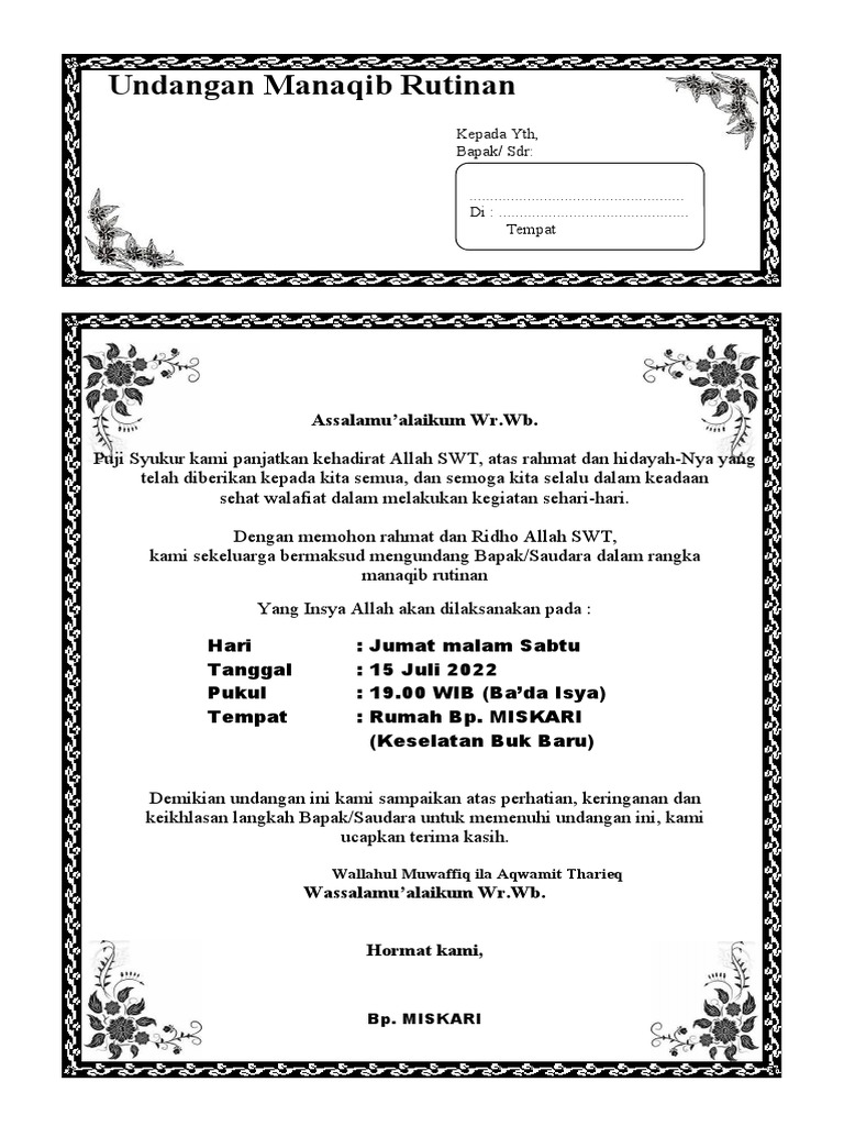 Manaqib Rutinan Undangan | PDF