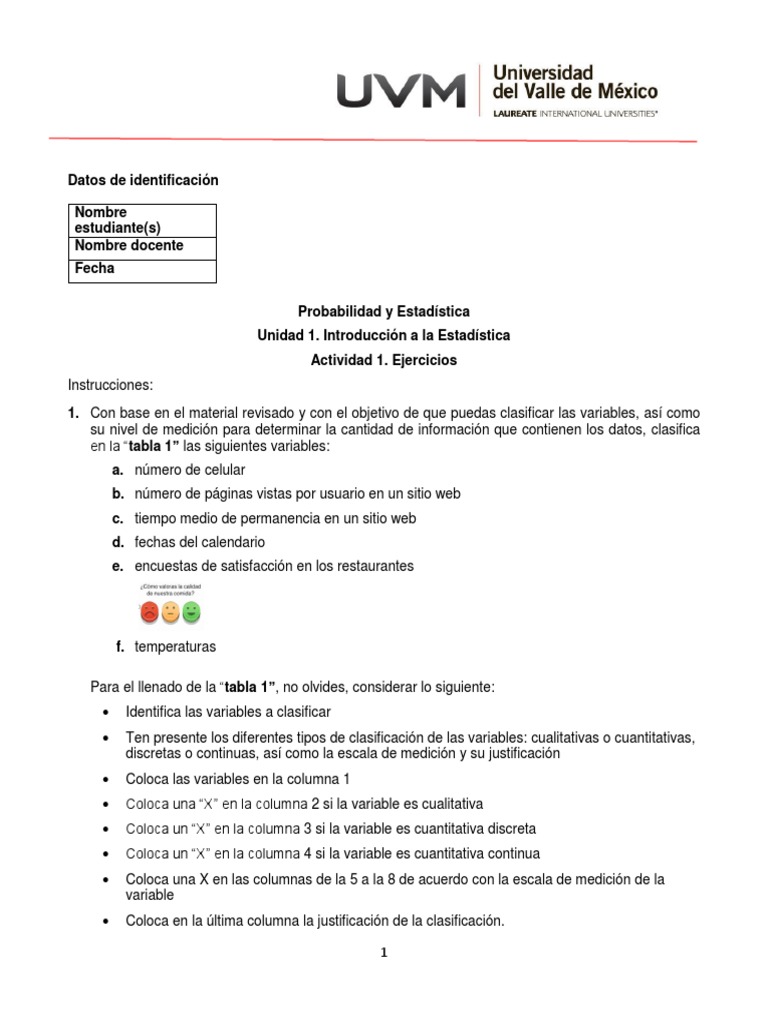U1 - Act - 1 Probabilidad y Estadistica | PDF | Nivel de medida | Metrología