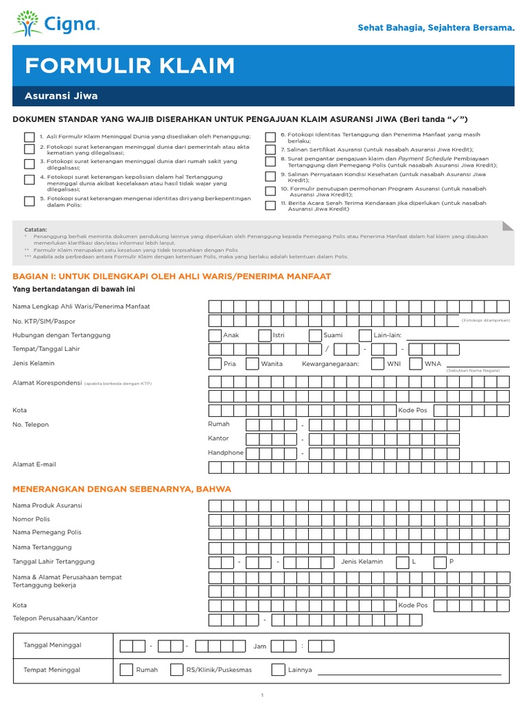 Formulir Klaim Asuransi Jiwa | PDF