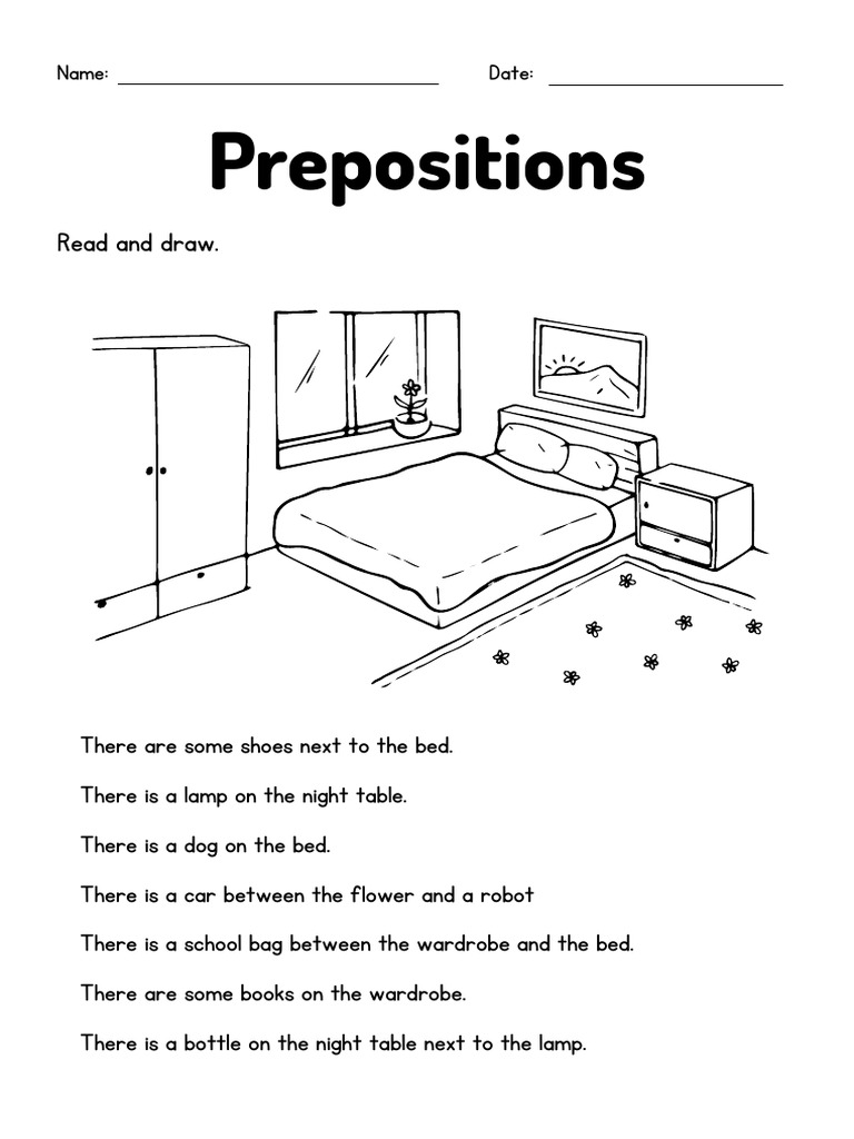 Black and White Prepositions Worksheet EFL | PDF | Language Arts ...