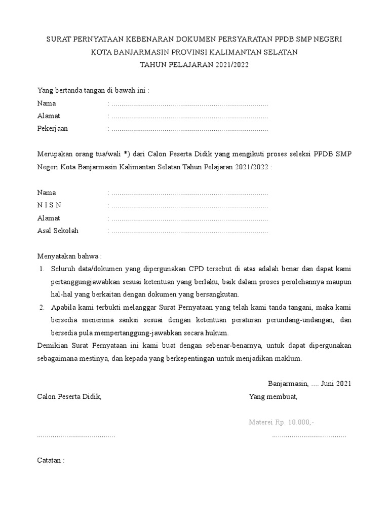 Surat Pernyataan Keaslian Dokumen PPDB | PDF | Karier & Perkembangan | Griya & Taman