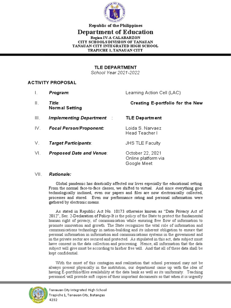 Lac Proposal E-Portfolio | PDF | Information | Privacy