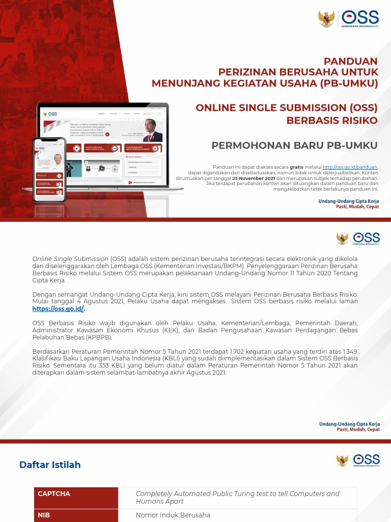 Panduan Pengajuan Di OSS - Permohonan Baru PB UMKU | PDF