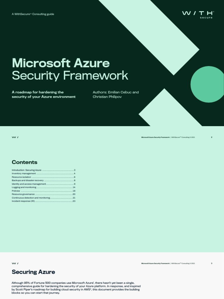 Withsecure Microsoft Azure Security Framework Whitepaper en | PDF | Cloud Computing | Microsoft ...