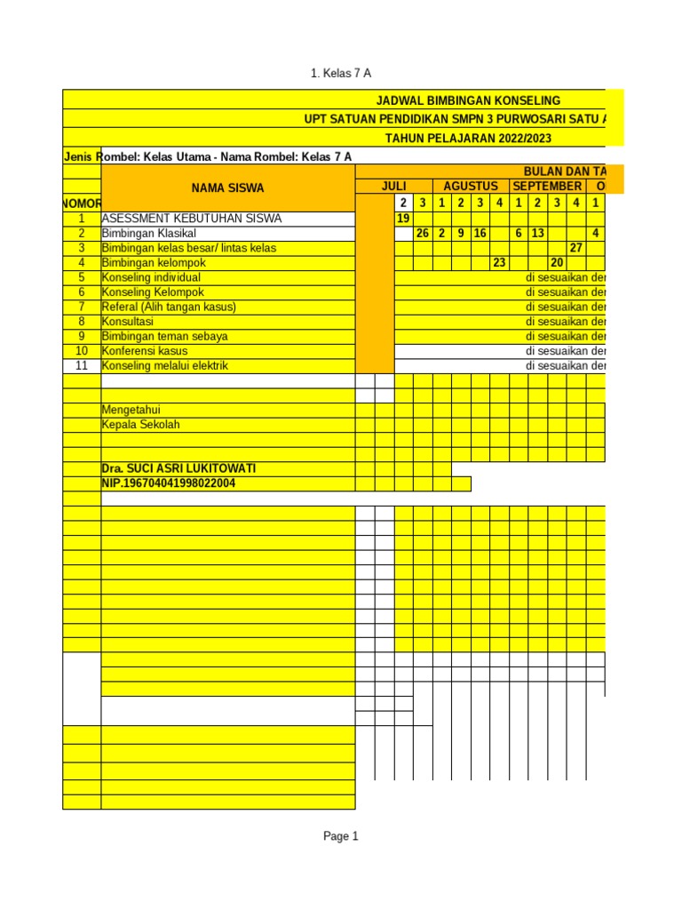 Jadwal Bimbingan Konseling | PDF