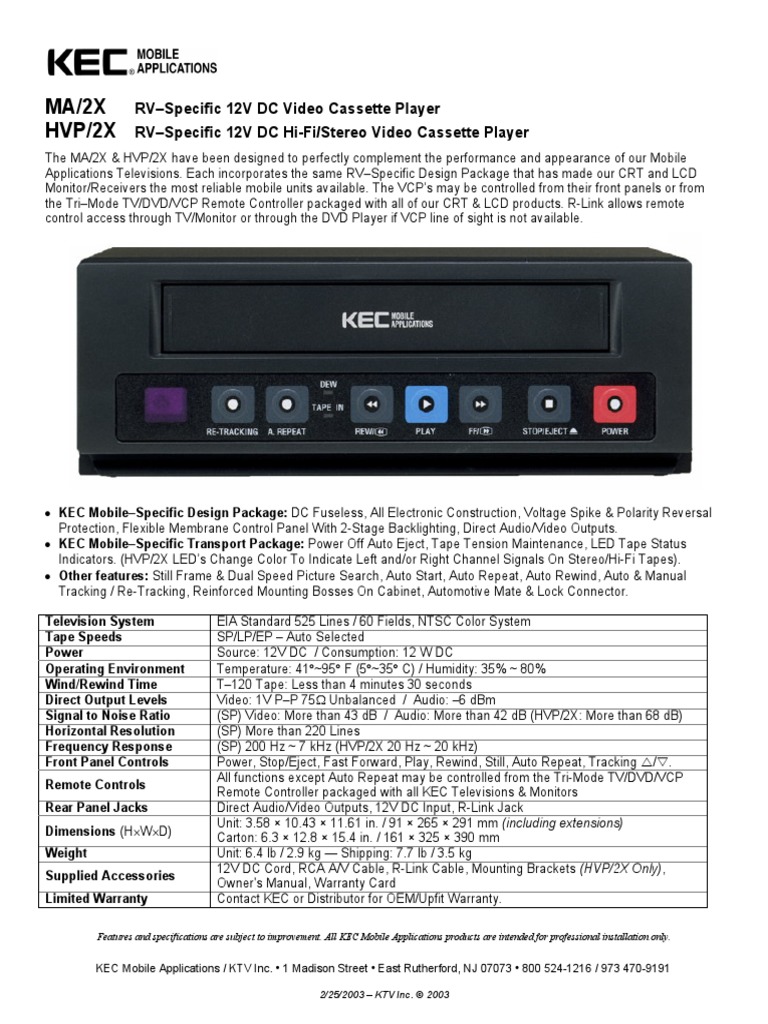 VHS Player KEC Ma2x | PDF | Videocassette Recorder | Computer Monitor