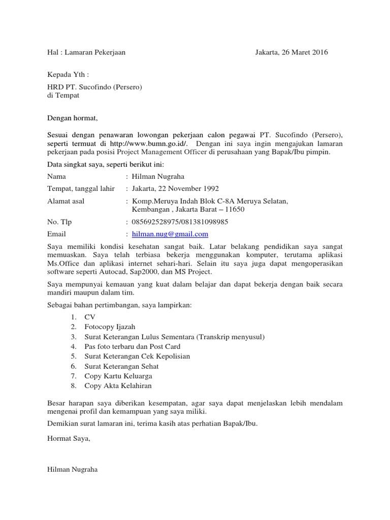 Contoh Surat Lamaran | PDF