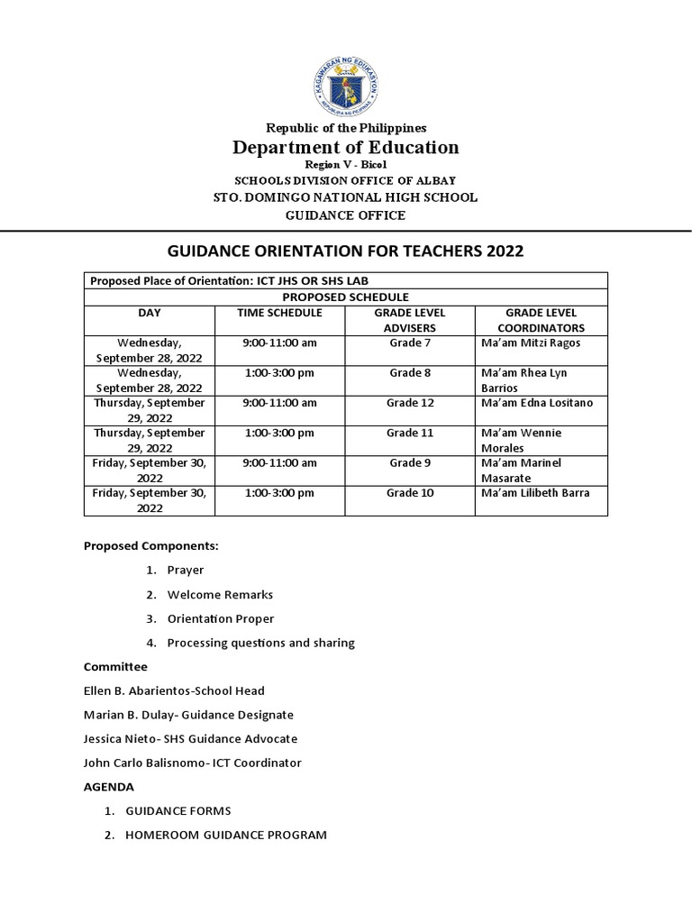 Teacher Guidance Orientation 2022 | PDF | School Counselor | Teachers