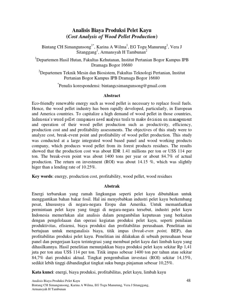 Biaya Produksi Pelet Kayu di Indonesia | PDF | Biomass | Sustainable Energy