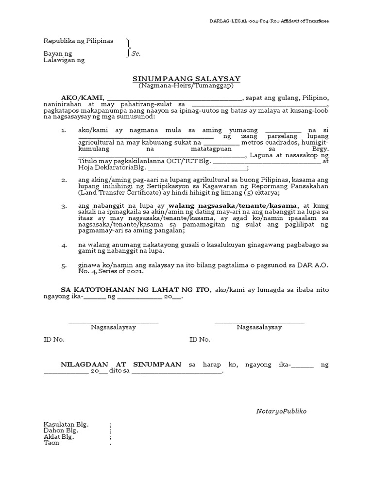 AO4 Affid Transferee 1 | PDF