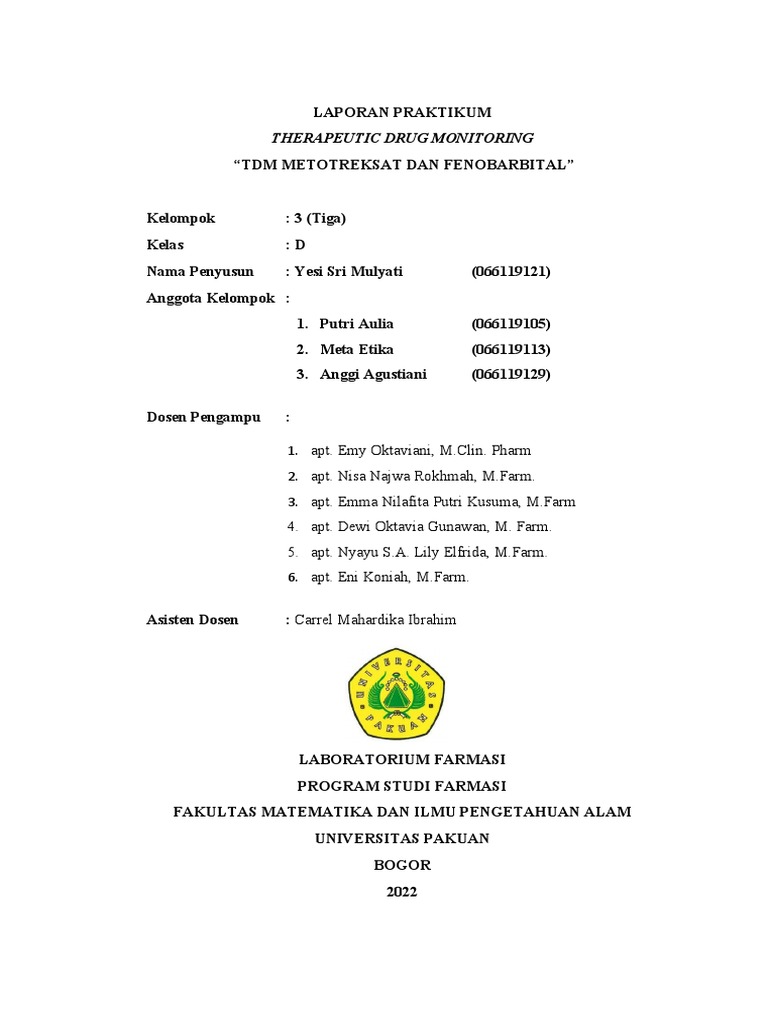Yesi Sri Mulyati - 7D - Laporan Praktikum Metotreksat Dan Fenobarbital | PDF