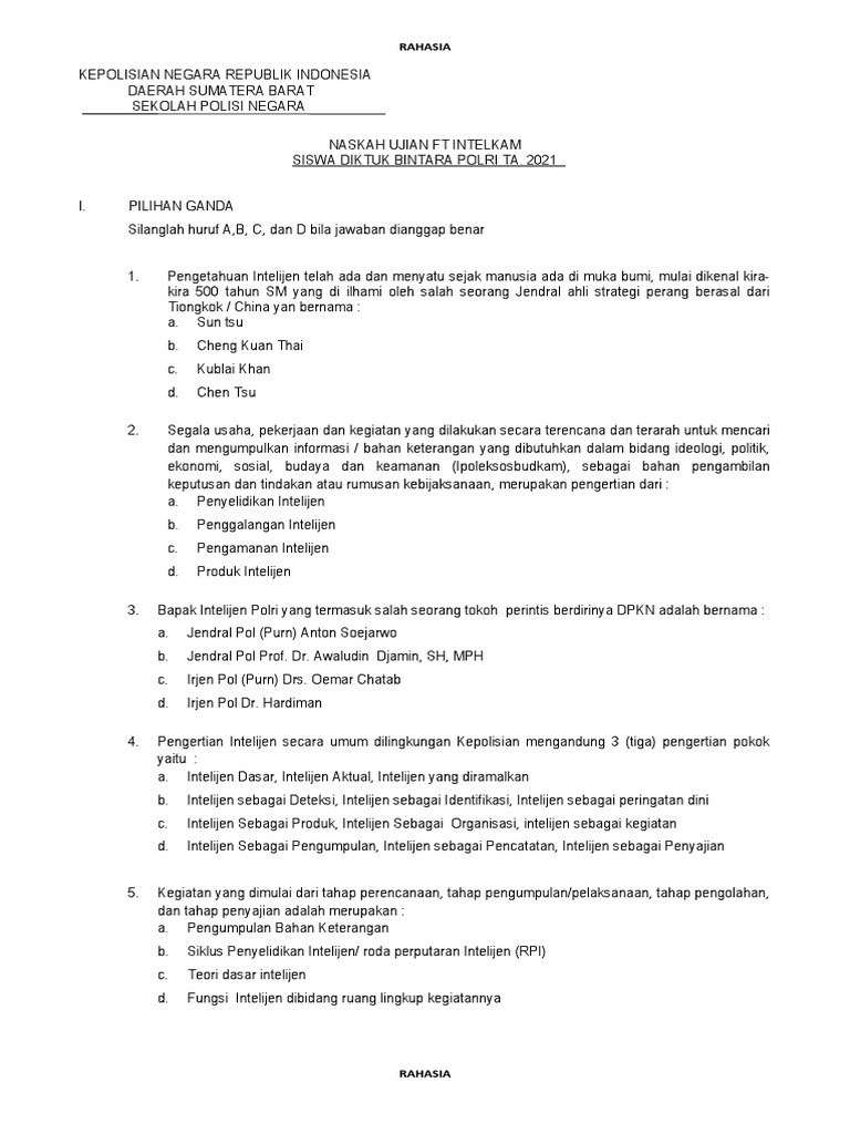 Soal Ujian Intel 2021 | PDF | Ilmu Sosial | Seni