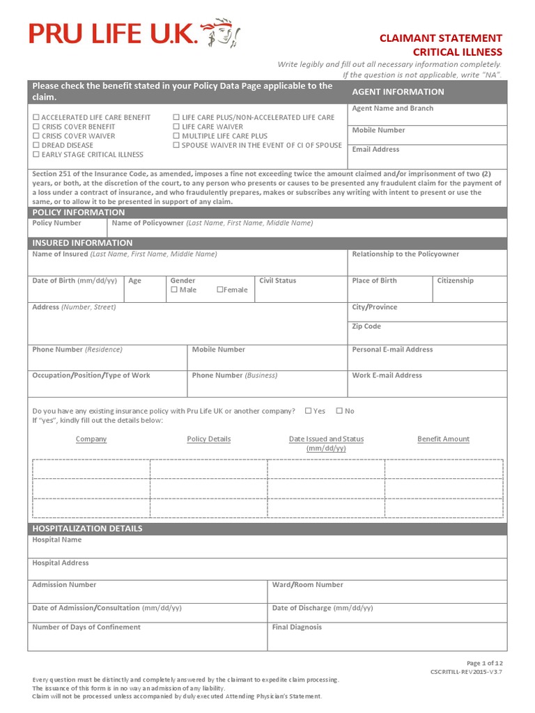 Understanding a Critical Illness Claim Form | PDF | Neurology | Cardiology
