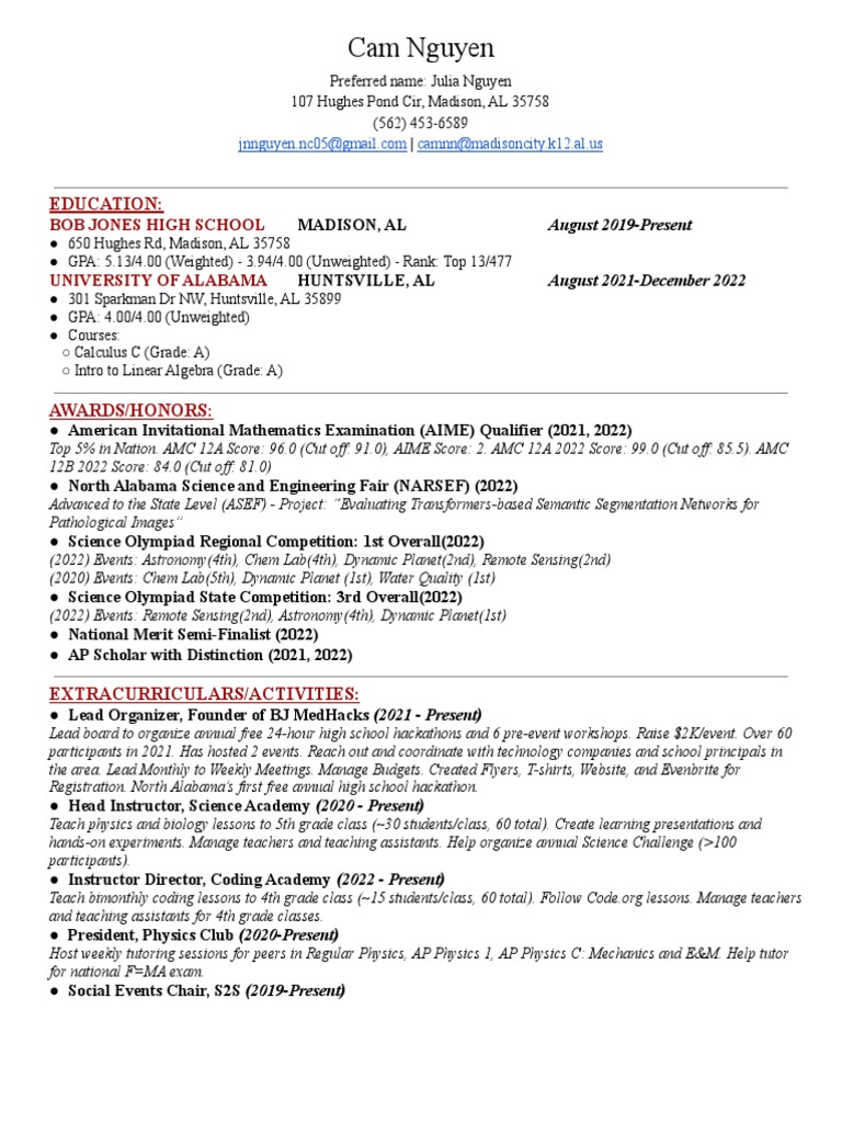Julia Nguyen - Resume CV 1 | PDF | Teachers | Teaching Assistant