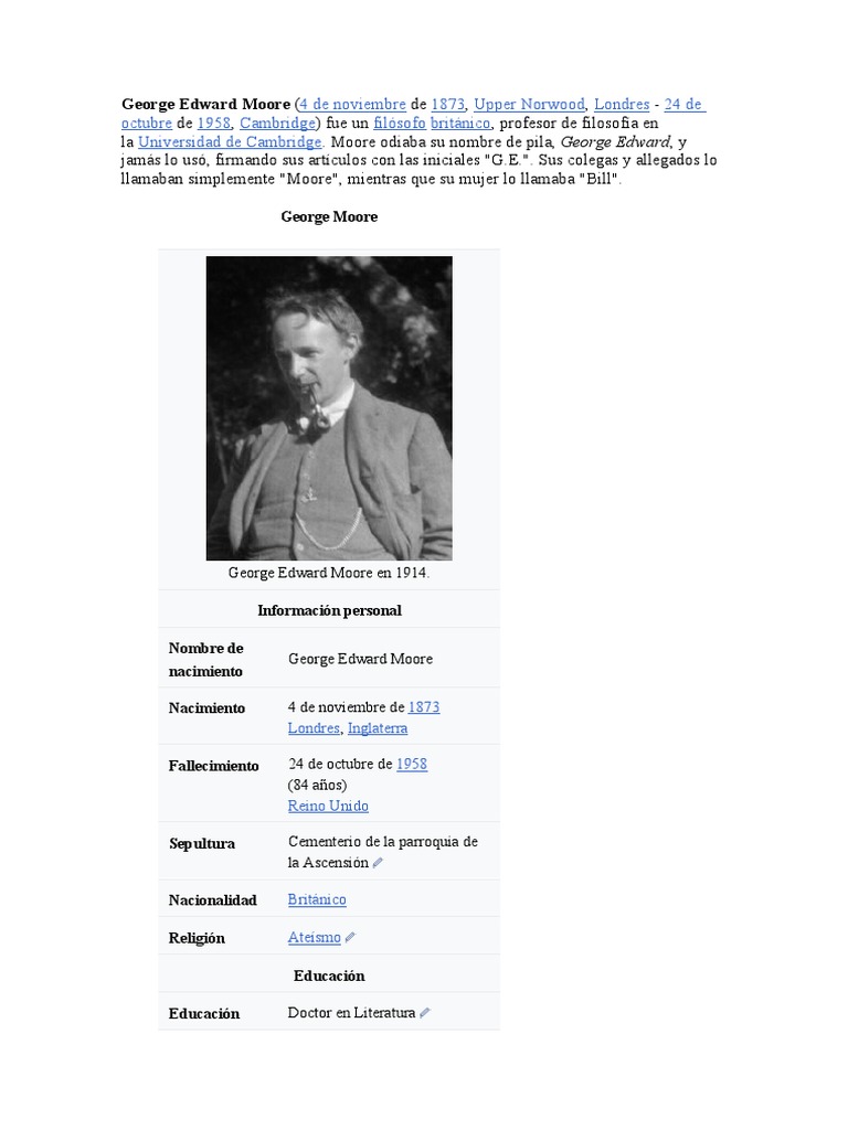 George Edward Moore: Filósofo Analítico | PDF | Teorías epistemológicas ...
