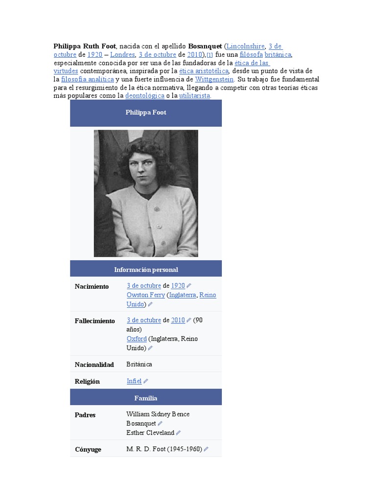 Philippa Ruth Foot | PDF | Movimientos filosóficos | Teorías filosóficas