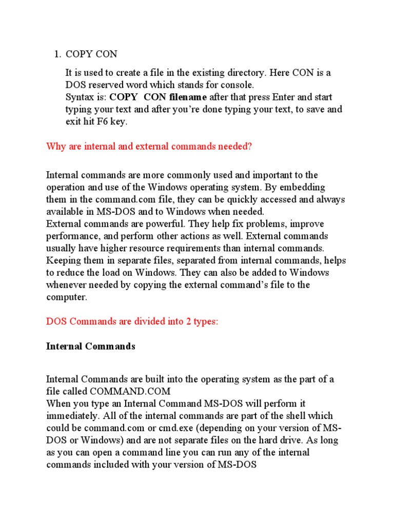 DOS Internal Ans External Commands Notes | PDF | Computer File ...