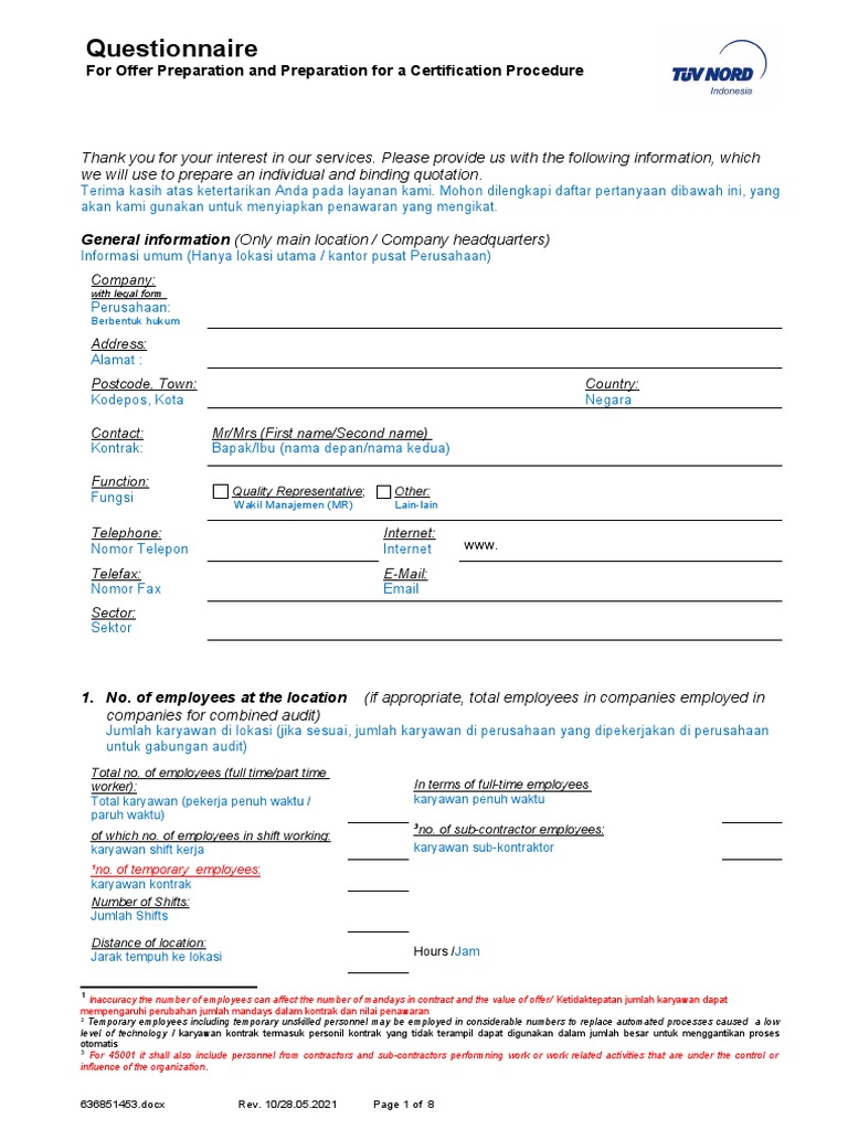 FMLF-TNI-082 Rev 10 Questionnaire in Preparation For Certification ...