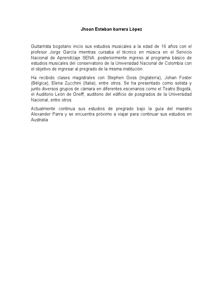 Jhoan Esteban Barrera López. Reseña | PDF