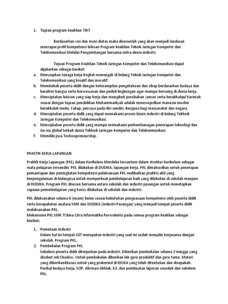 Tujuan Program Keahlian TJKT | PDF