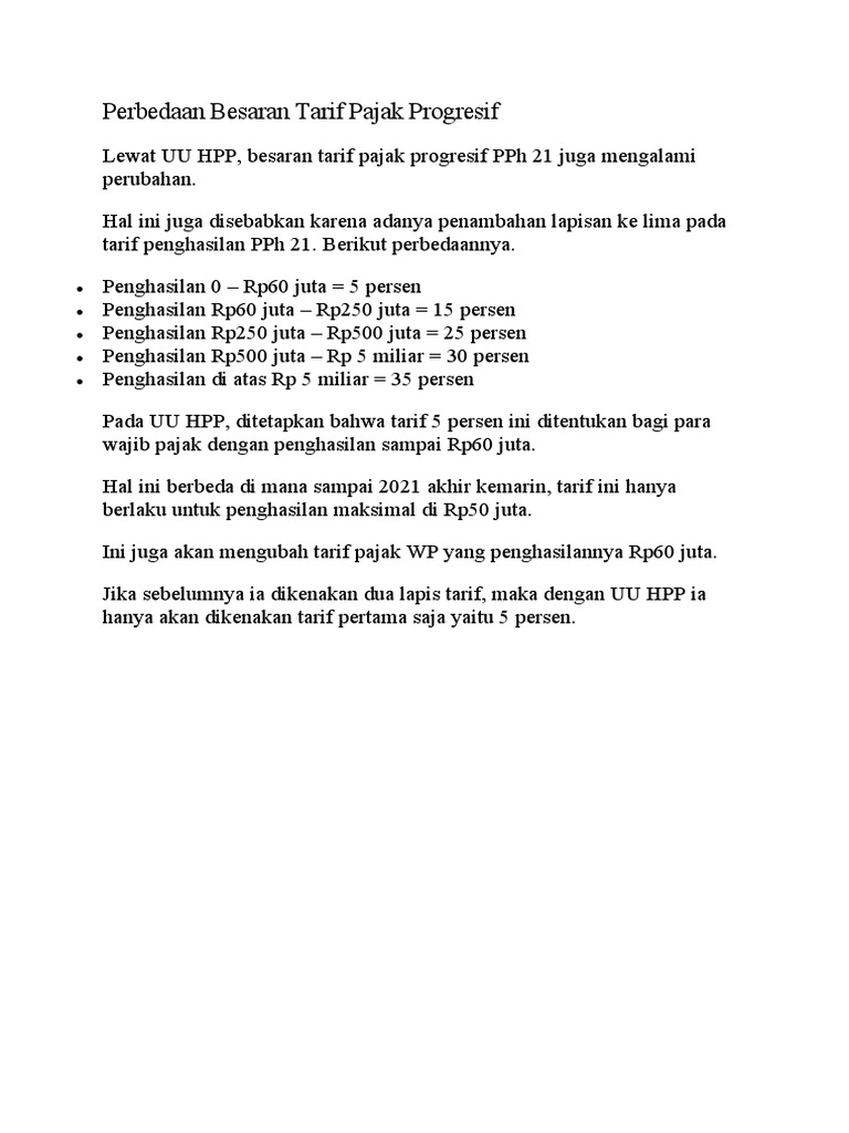 Perubahan Tarif Pajak Progresif PPh 21 | PDF
