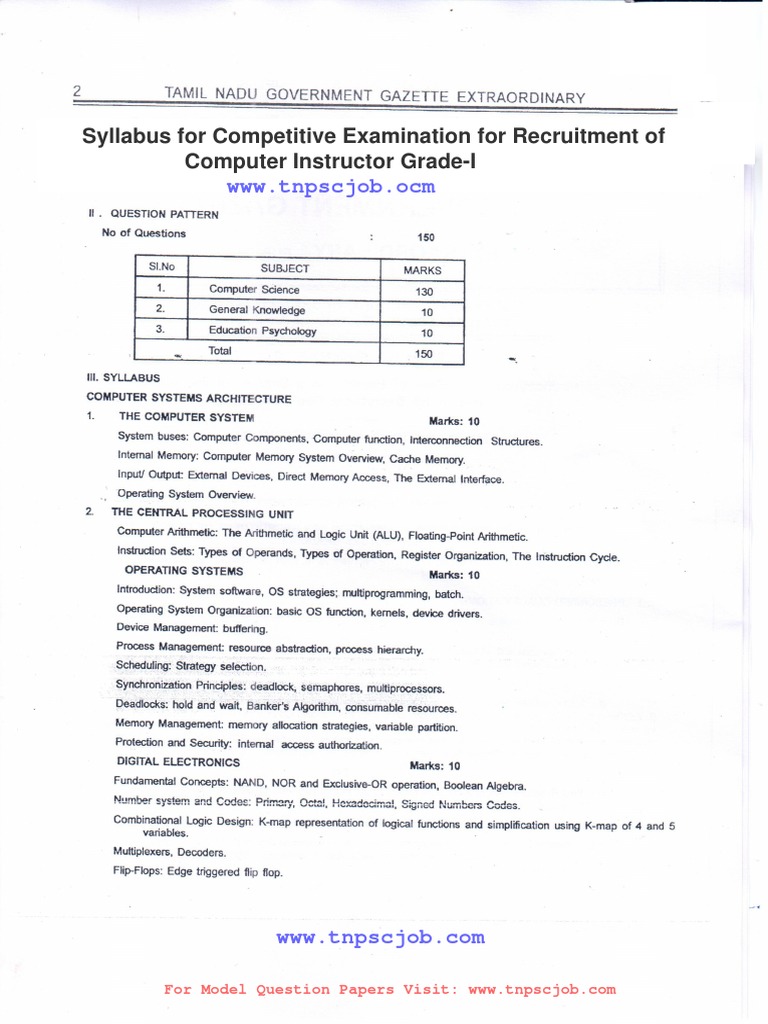 TRB TNTET Computer Instructor Grade I Syllabus 2019 | PDF