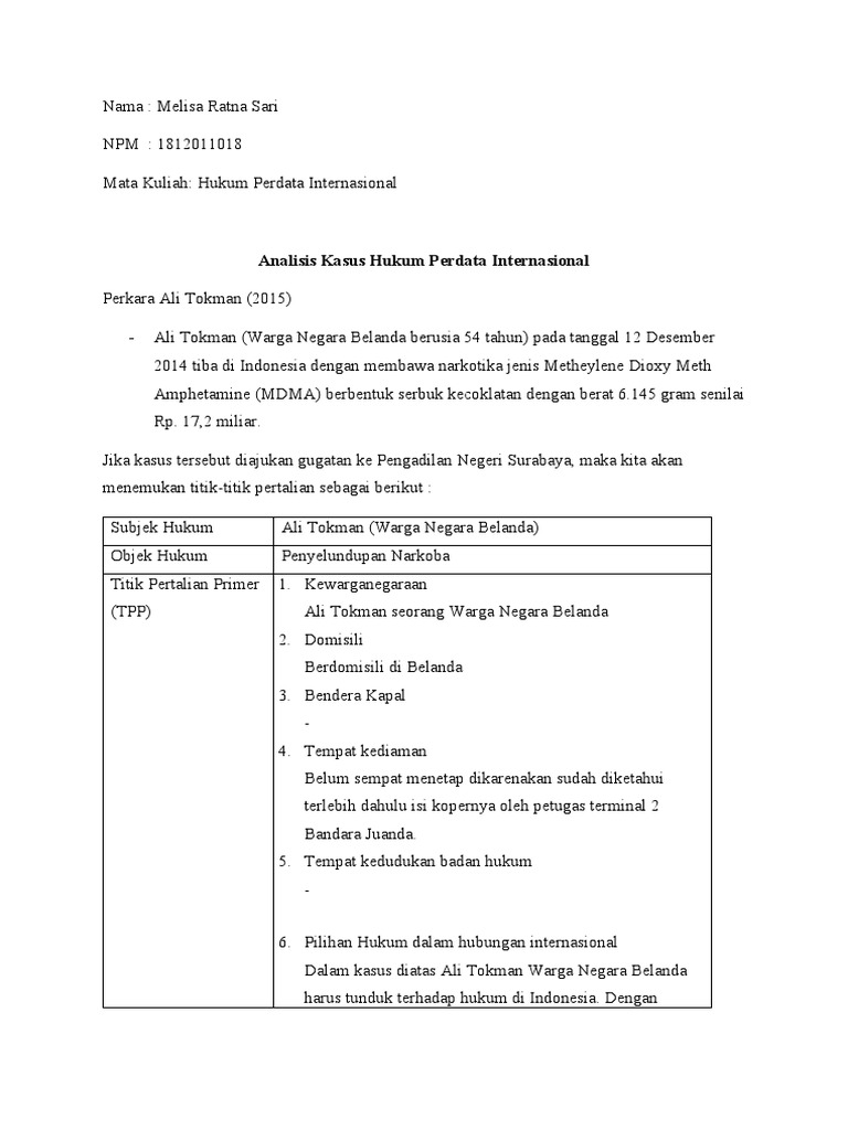 Contoh Analisis Kasus Hukum Perdata Internasional | PDF | Ilmu Sosial
