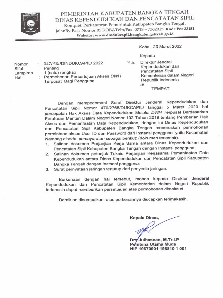 Permohonan DWH Kec. Namang | PDF