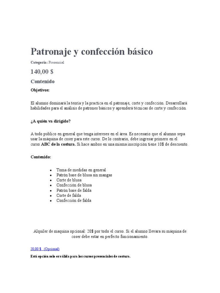 Patronaje y Confección Básico | PDF