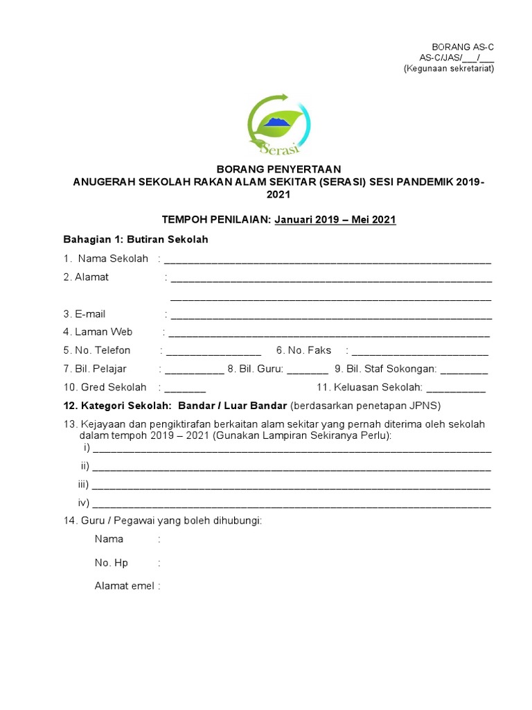 Borang Penyertaan SERASI 2019 - 2021 | PDF
