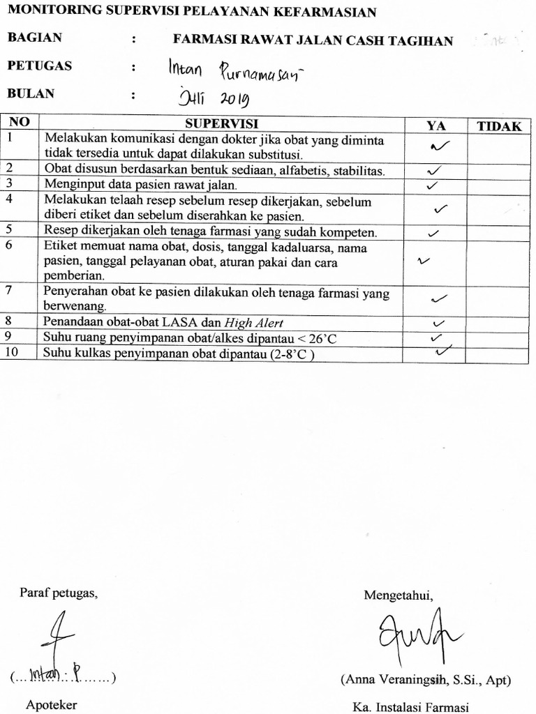 Ep 2 Bukti Form Checklist Supervisi Apoteker | PDF