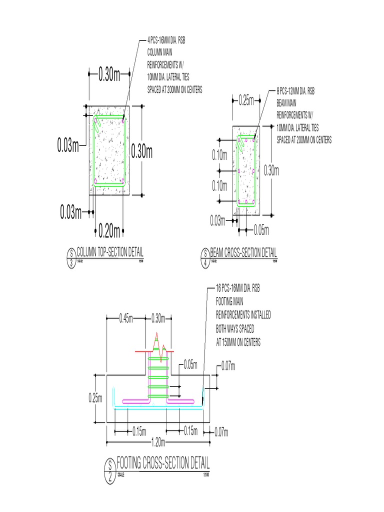 Column, Beam and Footing Section Detail | PDF | Civil Engineering ...