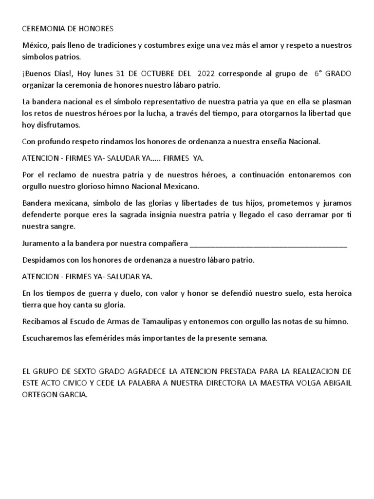 Ceremonia de Honores | PDF