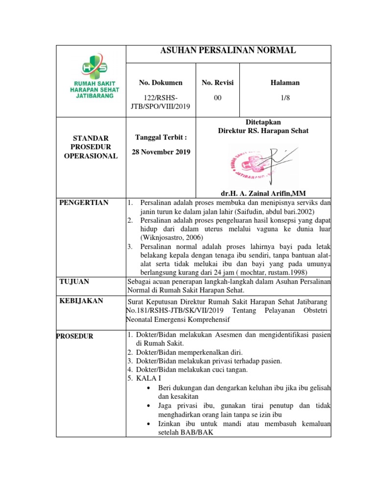 Sop Asuhan Persalinan Normal | PDF