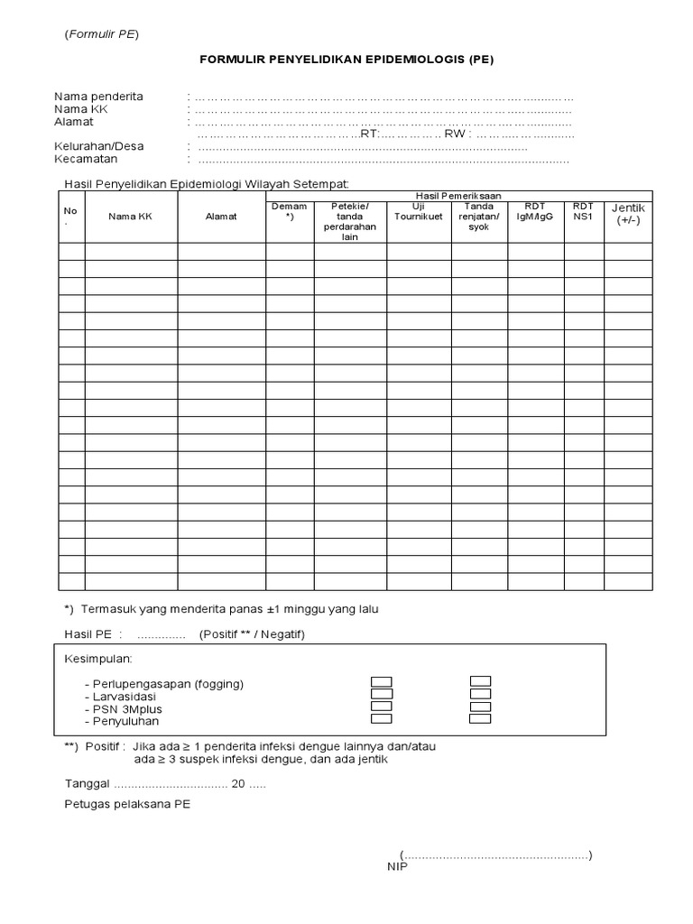 Formulir PE Dan Form Surat Pemberitahuan Hasil PE DBD | PDF