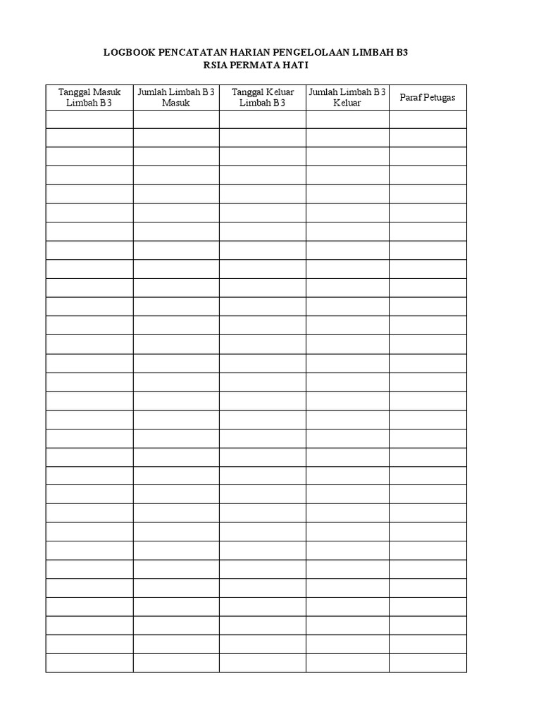 Logbook Pengelolaan Limbah B3 RSIA | PDF
