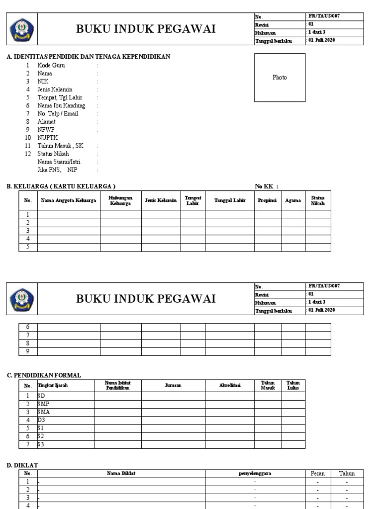 7 - Buku Induk Pegawai. 2020 | PDF