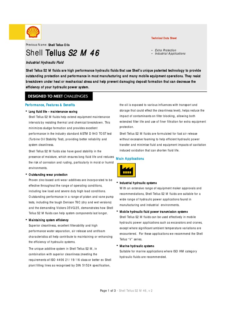 Shell Tellus S2 M 46 TDS | PDF | Viscosity | Pump